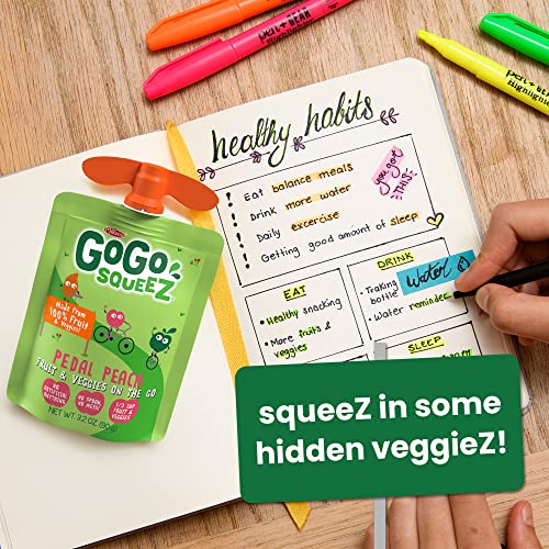 GoGo SqueeZ Fruit & VeggieZ Variety Pack, Pedal Peach and Boulder Berry, 3.2 oz (Pack of 20), Unsweetened Snacks for Kids, Gluten Free, Nut Free, Dairy Free, Recloseable Cap, BPA Free Pouches