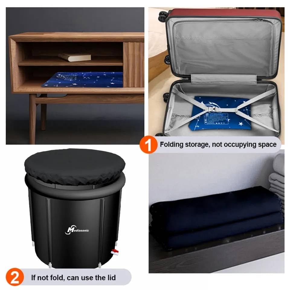 Ice Bath Tub for Athletes | Large Capacity 115 Gallons / 433 Liters | Portable Cold Ice Tub | Inflatable Ice Bath for Outdoor Cold Therapy Tub by Mediasonic (MS-100RP)