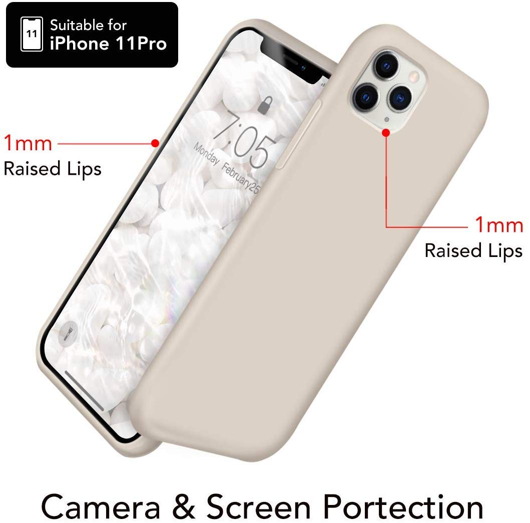 IceSword iPhone 11 Pro Case Stone, Thin Liquid Silicone Case, Soft Silk Microfiber Cloth, Matte Pure Beige, Tan, Creamy, Gel Rubber Full Body, Cool Protective Shockproof Cover 5.8" 11P - Stone