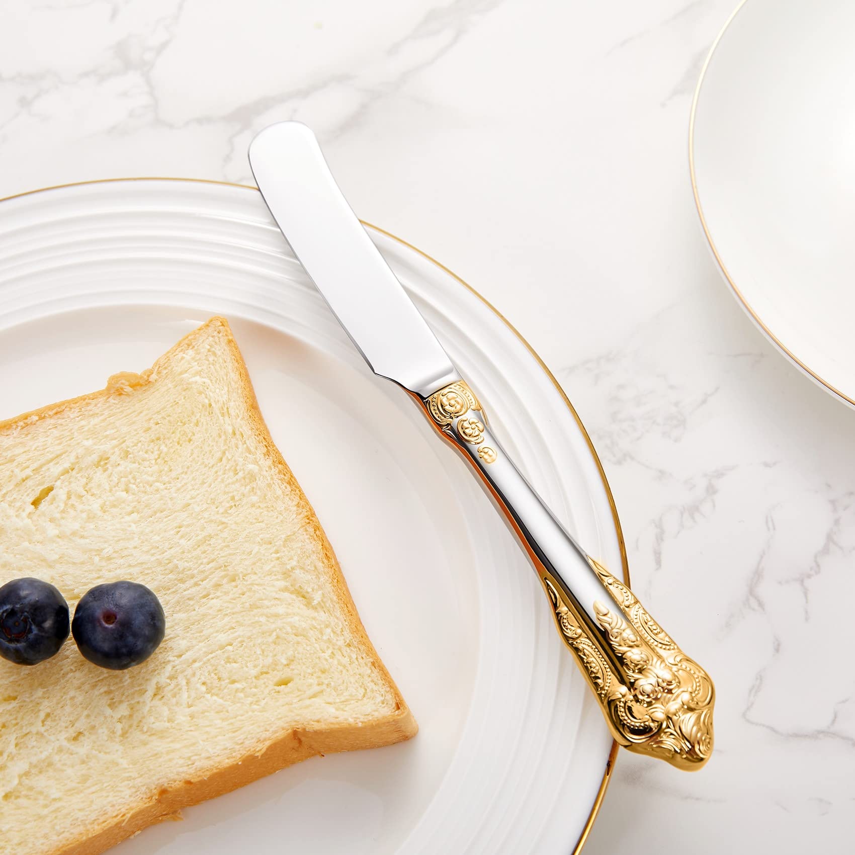 KEAWELL Gorgeous 6.9" Butter Spreader, 18/10 Stainless Steel, Set of 4, Gold Accent Butter Knife