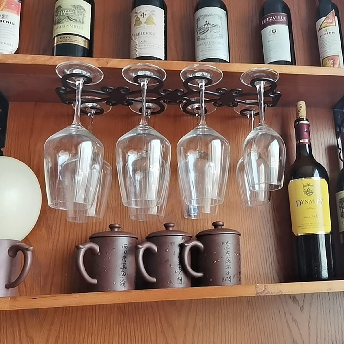 MANLUYEE SNKINE Hanging Wine Glass Rack - Butterfly Stemware Racks Under Cabinet Wine Glasses Holder Shelf Black Iron 7.87" Storage Hanger for Bar Kitchen (1 Packs)