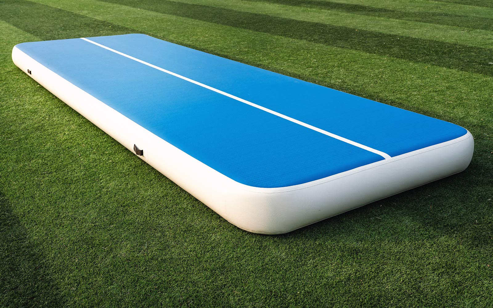 INFUNTABLE Inflatable Gymnastic Air Tumbling Practice Track Floor 10ft 13ft 16ft 20ft Exercise Mat With Pump 8In Thickness For Outdoor Yoga Training Cheerleading Beach Home Use (P2-Blue, 13ft x 6ft x 8in (4mx1.8mx0.2m))