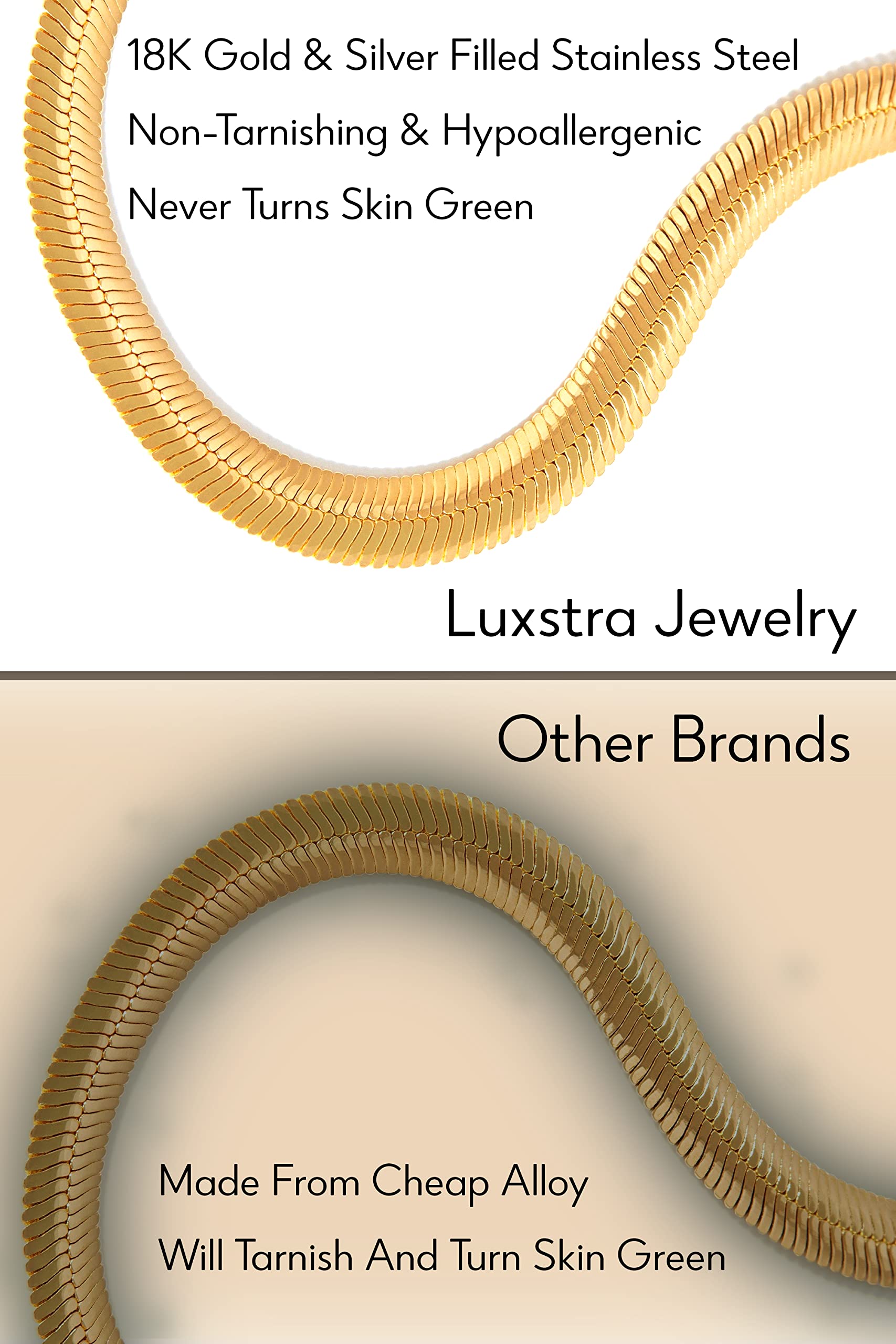 LUXSTRA Waterproof 18K Gold Waist-Chain | Three Sizes S, M, L Flat Snake Herringbone Belly Chain | Sexy Bikini Layering Body Chain For Women