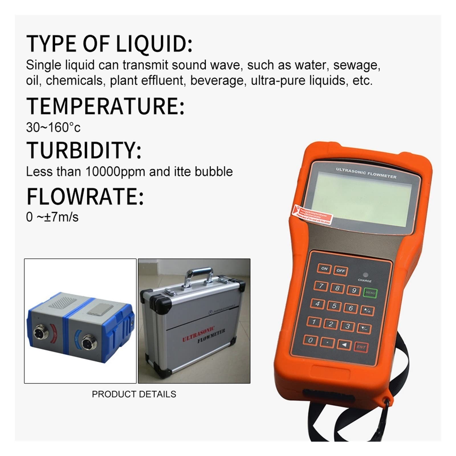 QYTEC Hose Timer Portable Digital Ultrasonic Liquid Flow Meter TUF-2000H with Standard Transducer TM-1 Measuring Range DN50-700mm Water Timer