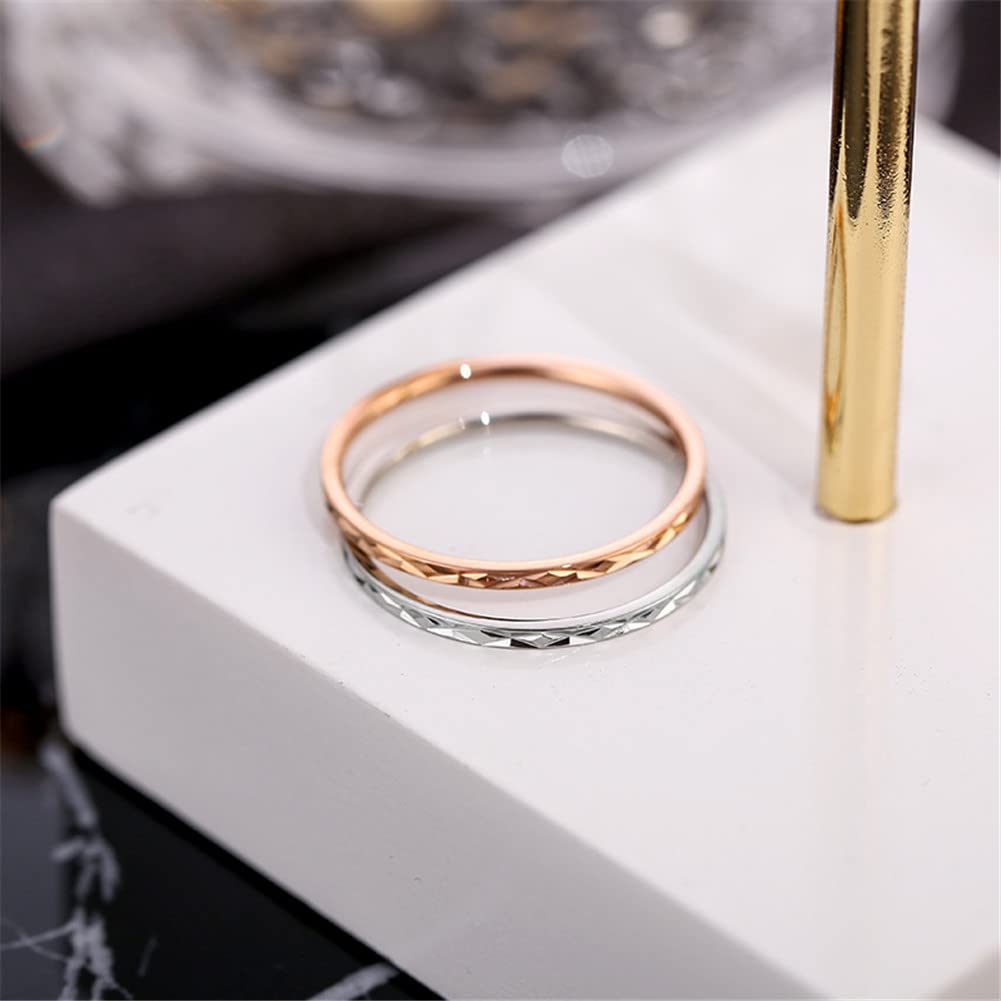 IFUAQZ Women's Stainless Steel 1MM Thin Midi Stacking Rings Shiny Silver Rose Gold Engagement Wedding Bands 2pcs Size 10