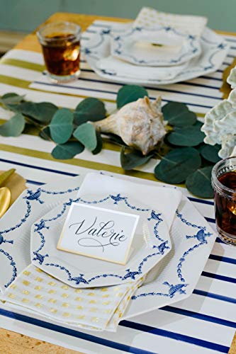 Hester and Cook Disposable Paper Placemats for Dining Table - Navy Striped Square Place Mats for Parties - 24 Sheets Per Pad American Made