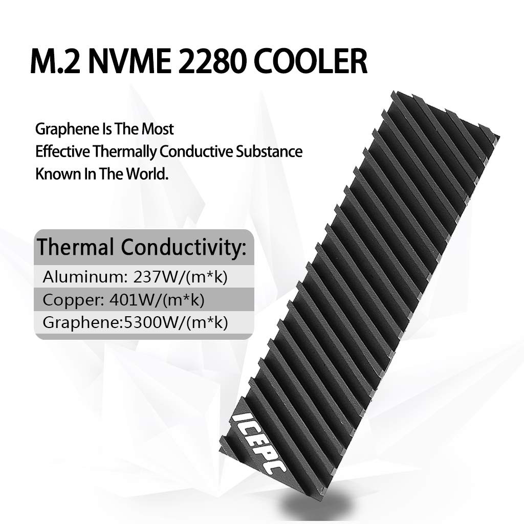 icepc M.2 Heatsink for PS5 PCI-E NVME 2280 SSD Graphene Coating Copper Heat Sink, High Performance SSD Radiator with Thermal Conductive Adhesive for Laptop PC 2280 NGFF Cooler(70x20x4.0mm)
