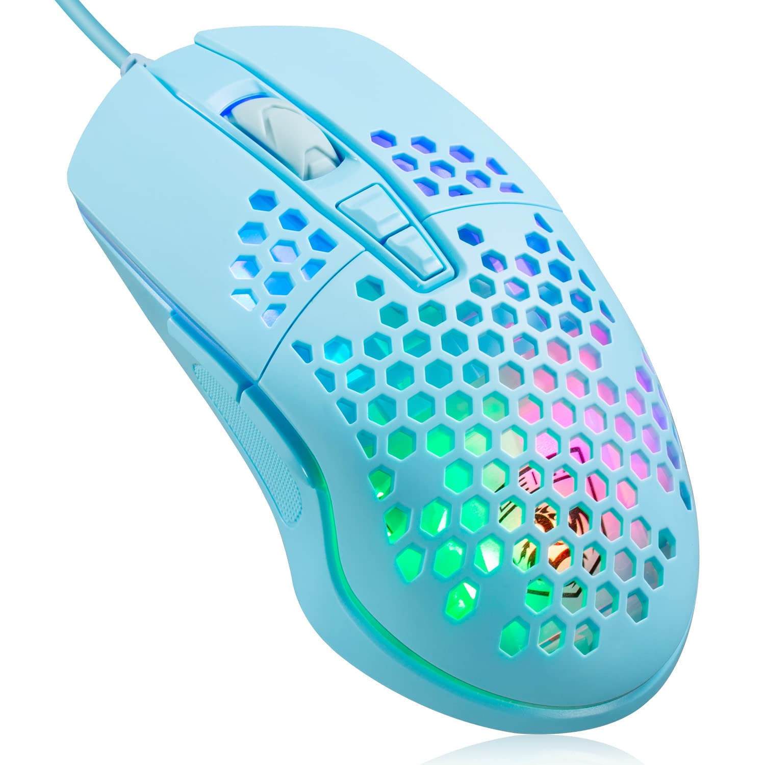 HETOETF Lightweight Gaming Mouse, Wired USB PC Gaming Mice with Ultralight Honeycomb Shell, RGB Chroma LED Light, 6400 DPI Adjustable, Pixart 3325, Programmable 7 Buttons Mouse for Windows 7/8/10/XP