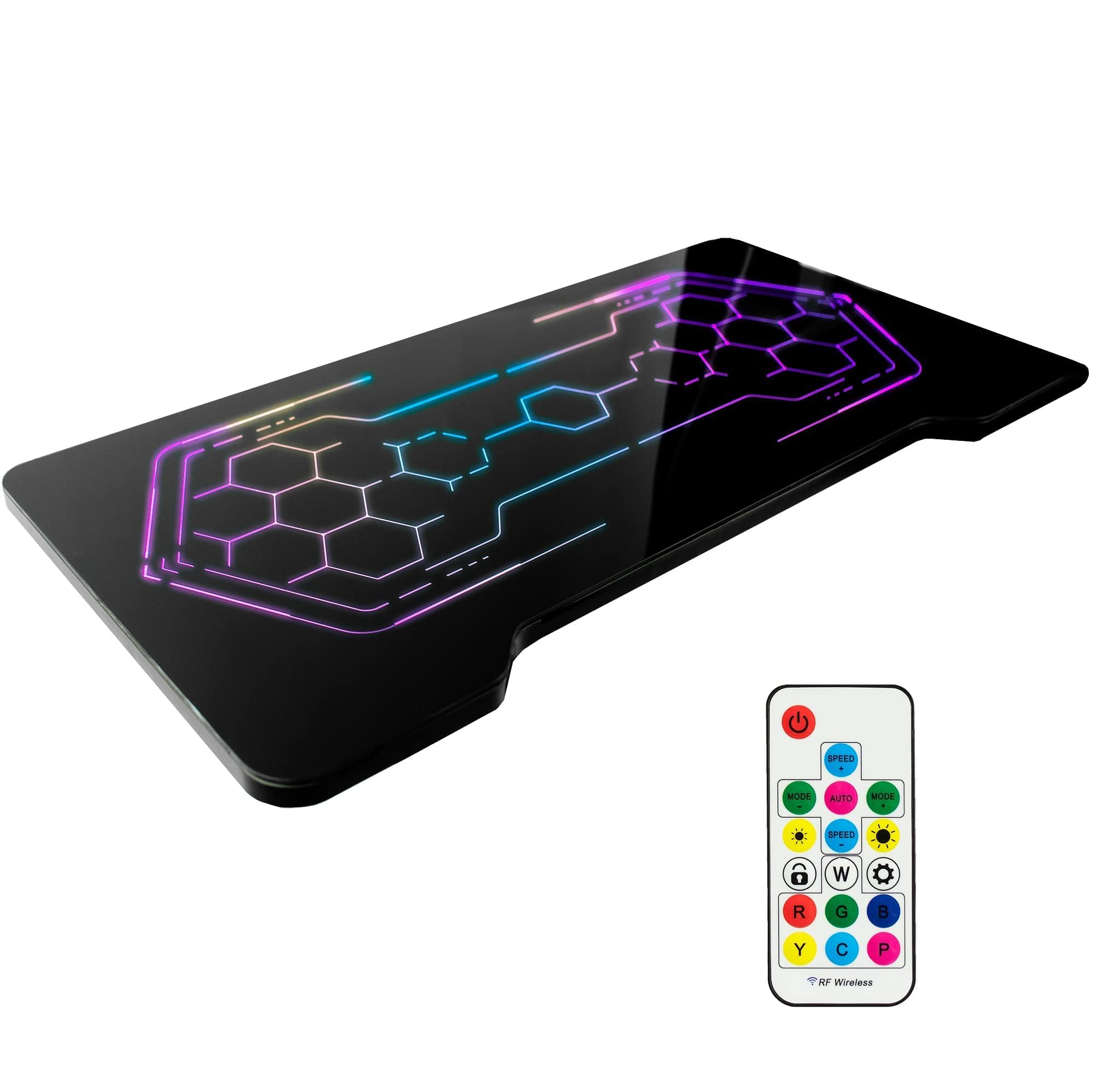 VIVO Universal 48 x 24 inch Solid One-Piece Tempered Glass Gaming Desktop with Breathing RGB Geo-Honeycomb LED Lights for Sit Stand Height Adjustable Desks, Gamer Workstation, Black, DESK-TOP48BG