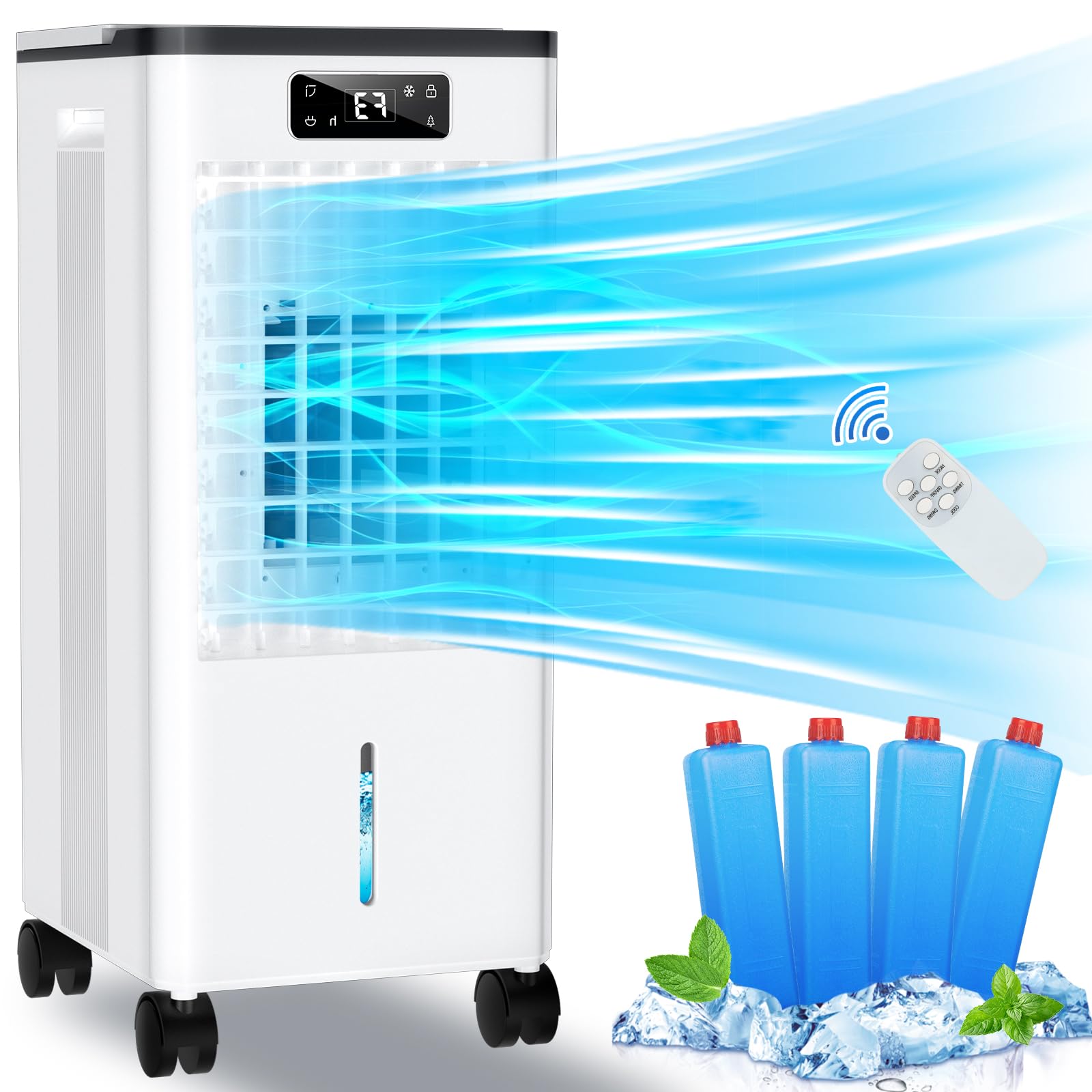 MELOPHY Portable Air Conditioners, Fast Cooling Evaporative Air Cooler, Portable AC for Room w/Lock, 4 Mode/3 Speed/Timer, 1.5 Gal Swamp Cooler with Remote, Windowless Air Conditioner