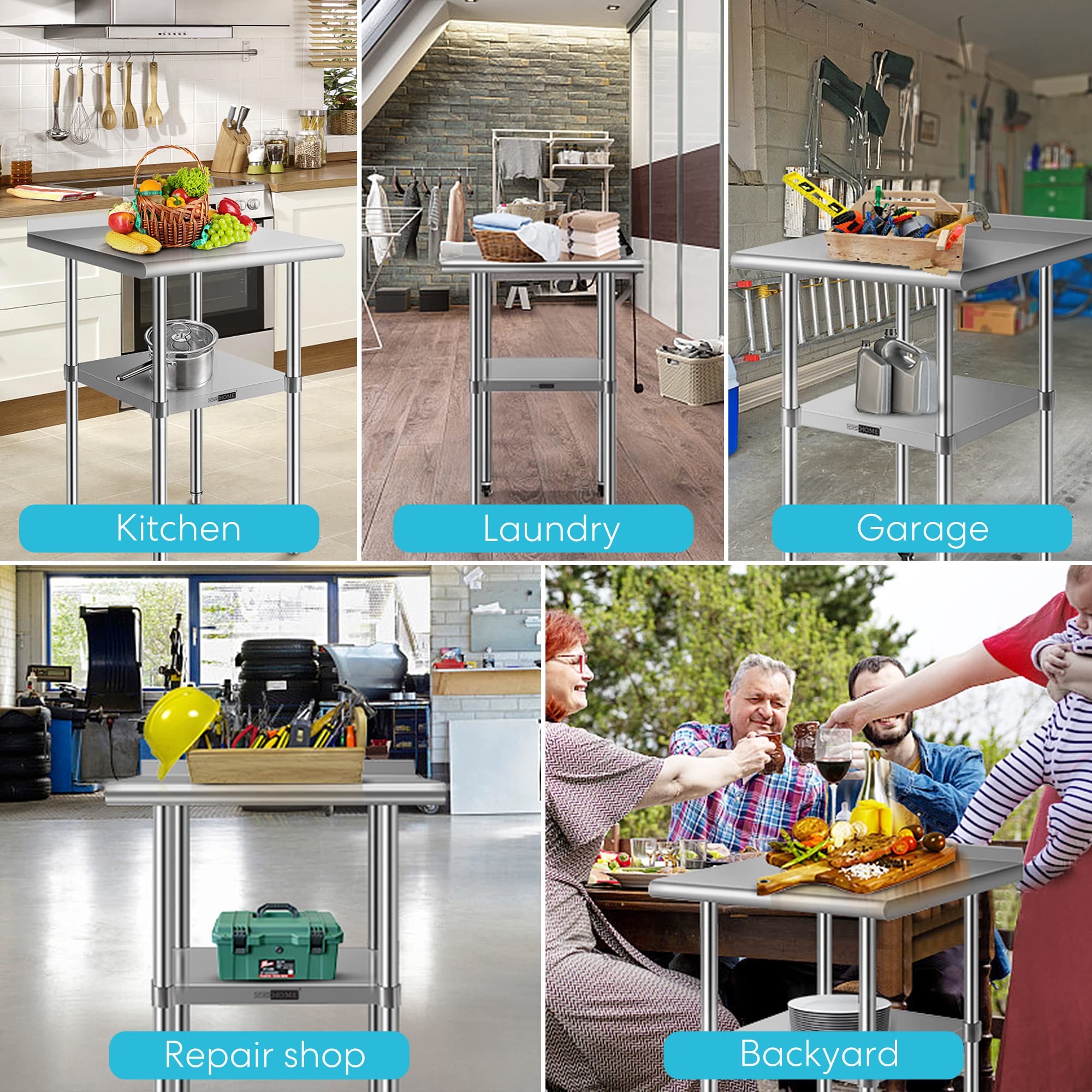 VIVOHOME 24 x 24 Inch Stainless Steel Work Table with Backsplash, Prep Commercial Table with Wheels for Restaurant, Hotel, Home and Warehouse