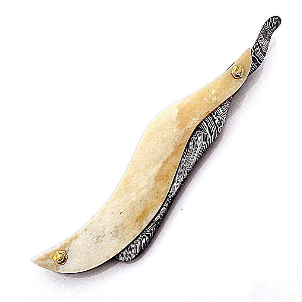 Hand Made Damascus Steel Straight Razor Folding Razor With Shaving Ready Classic Barber Blade Edge, Men Straight Razor, Leather Case + Strop, Close Shave, Great Gift R-82