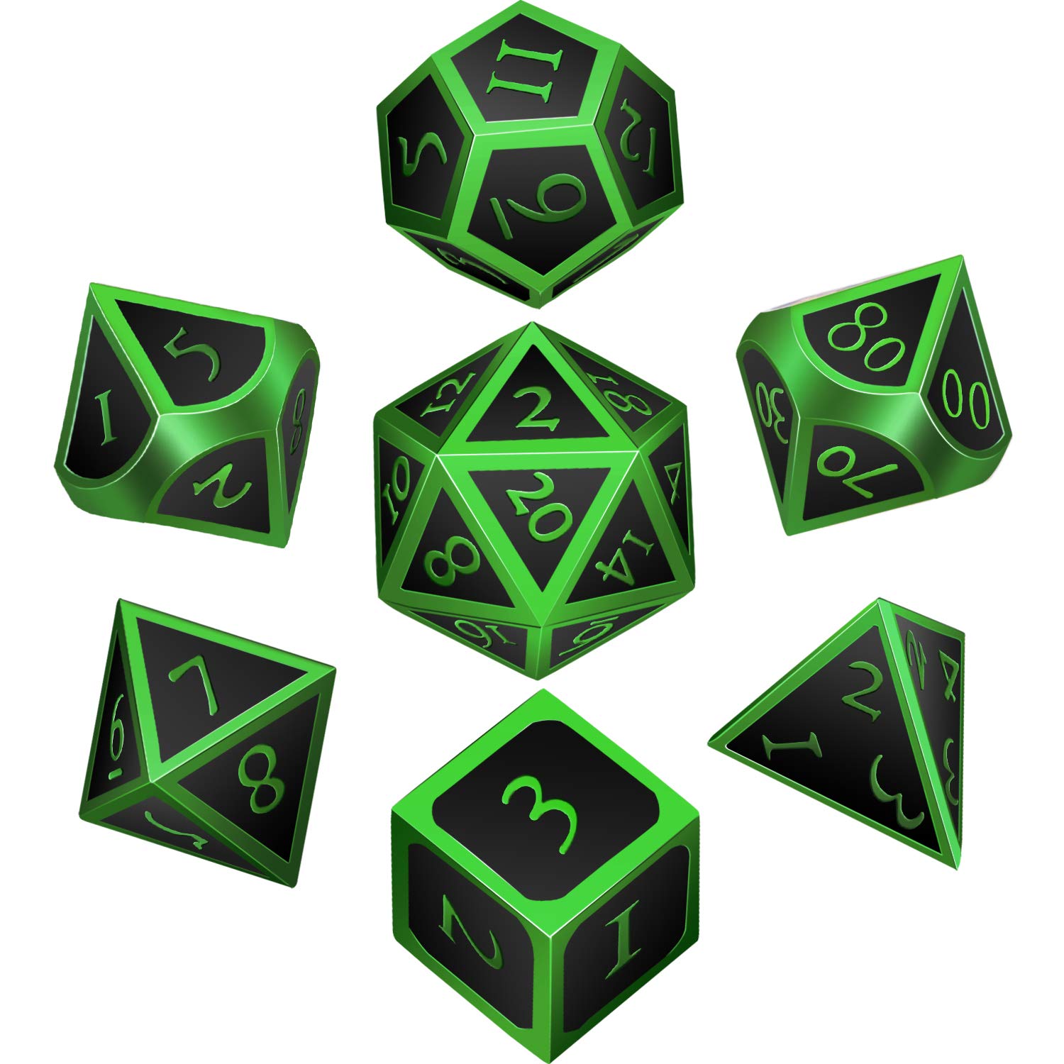HESTYA Metal Dices Set Polyhedron Dice Compatible with Dungeons and Dragons, Role Playing Math Teaching Table Games Solid Zinc Alloy with Enamel Dice with Storage Bag