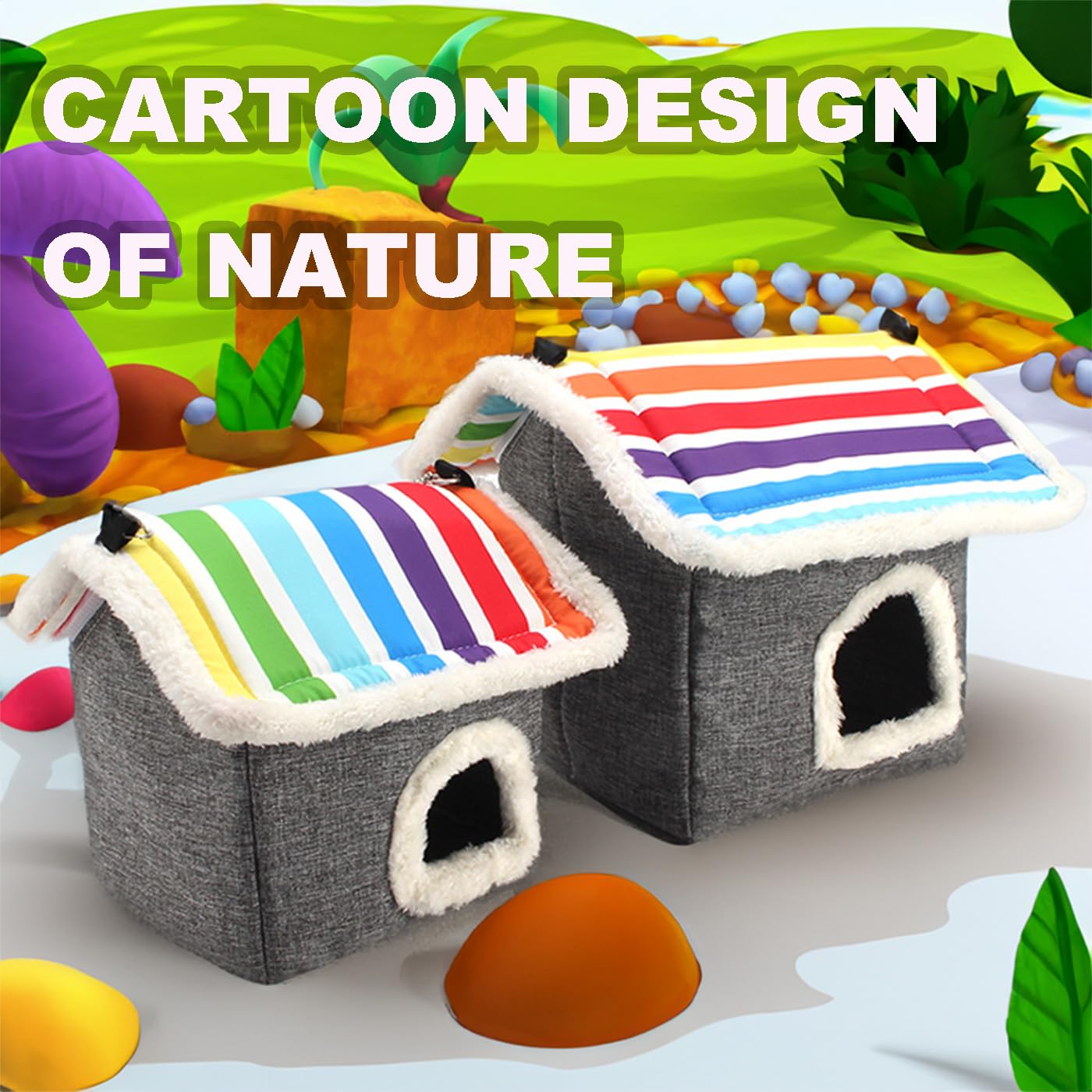 Hedgehog Cave Hamster Guinea Pig Baby Cave Adjustable Temperature Small Animal Cave Cage USB Warm Cage Nest Hideout Sugar Glider Small Animals Baby Cage Warm in Winter (Rainbow,S)