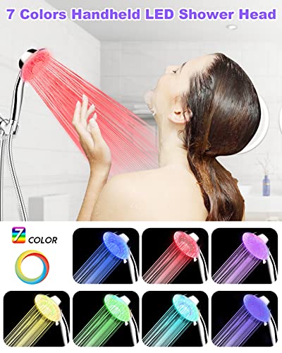 Led Shower Head with Handheld, BBtang 5''Detachable Shower Head with Hose 7 Color Changing Light SPA Spray Showerhead, High Pressure Water Saving Shower Heads Built-in 60 Inch Long Hose