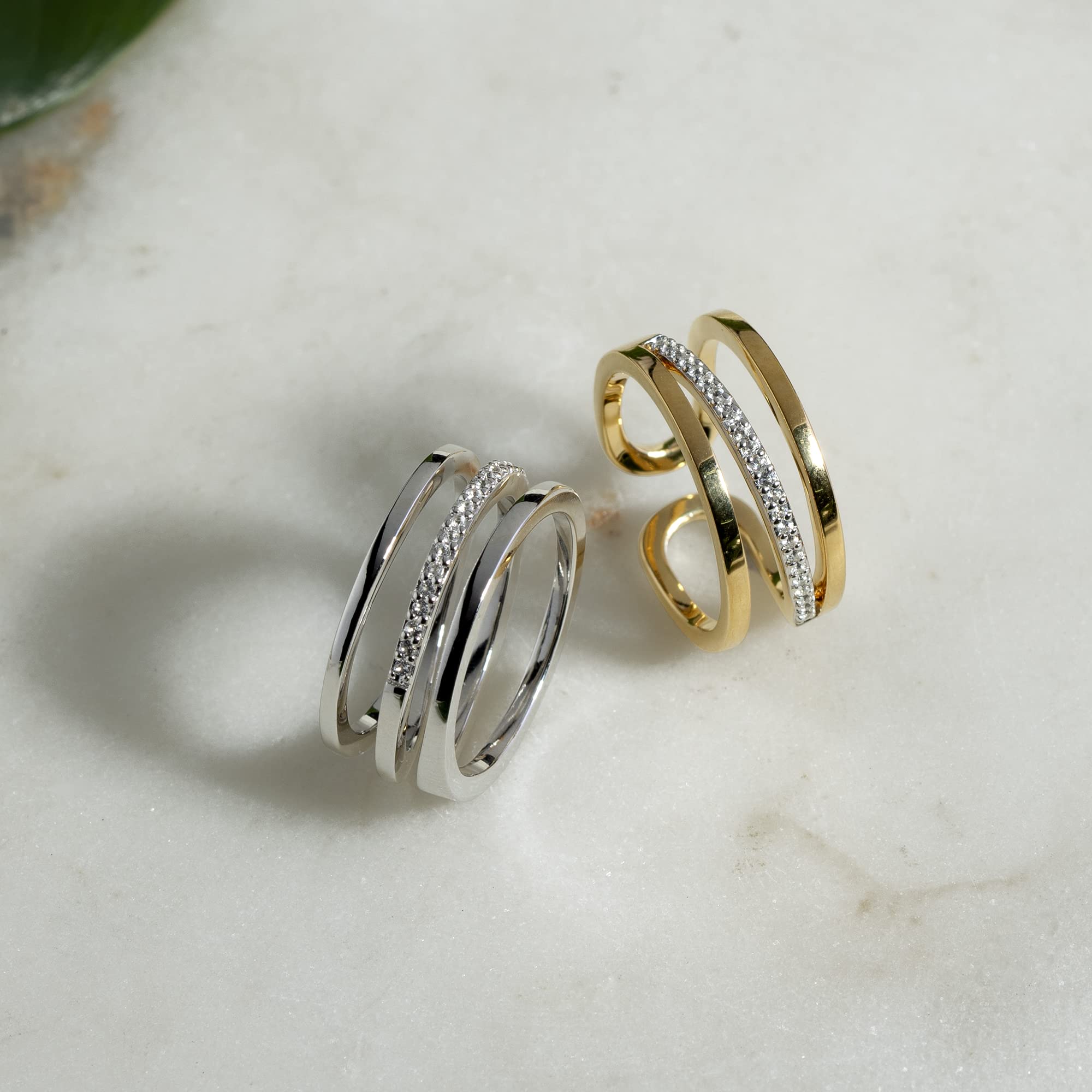 Ivy Gems Sterling Silver Triple Loop Rhodium Plated with White Topaz Accented Contemporary Design November Birthstone Statement Ring Size 8