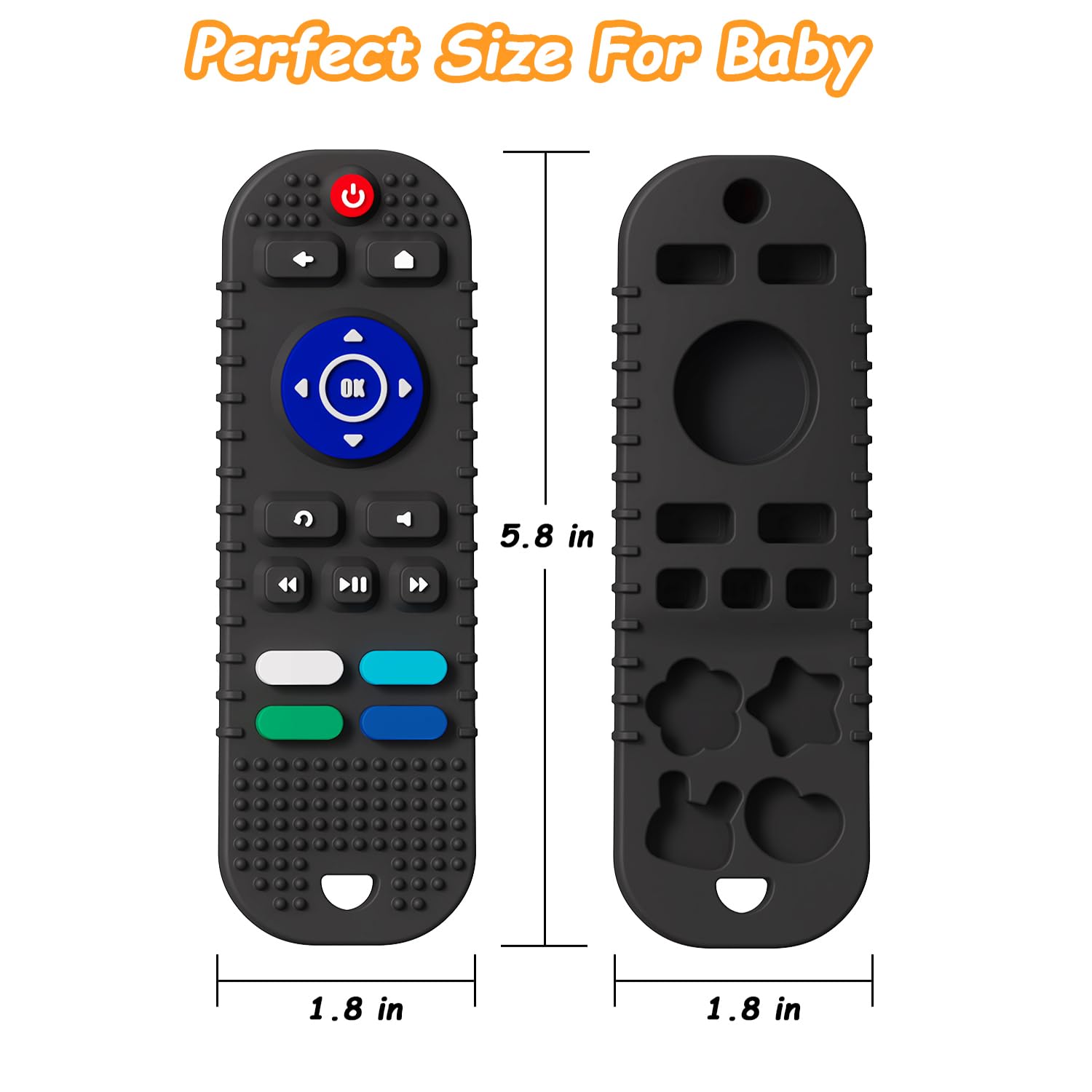 Mgtfbg 2 Pack Soft Silicone Teething Toys for Toddlers, Babies, Boys, Girls, 6-12 Months Baby Remote Control Shape Molar Teether Chew Toys Set Gift(Black+Grey)