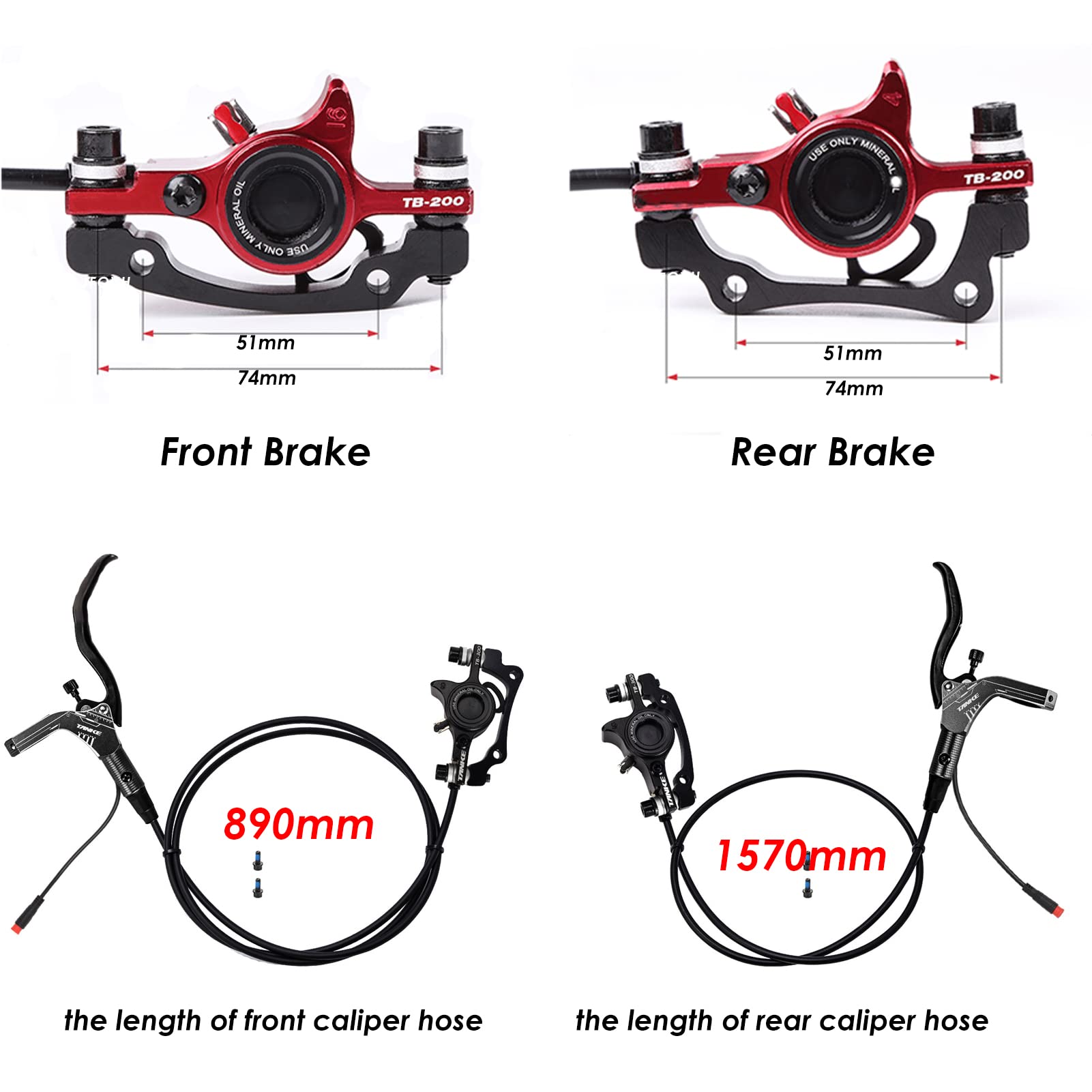 JFOYH E-Bike Electric Power-off Hydraulic Brake Set with 160mm Rotors, Front and Rear Hydraulic Disc Brake Caliper Lever for Ebike (Pre-Bled & Included Mount Adapter)-Black