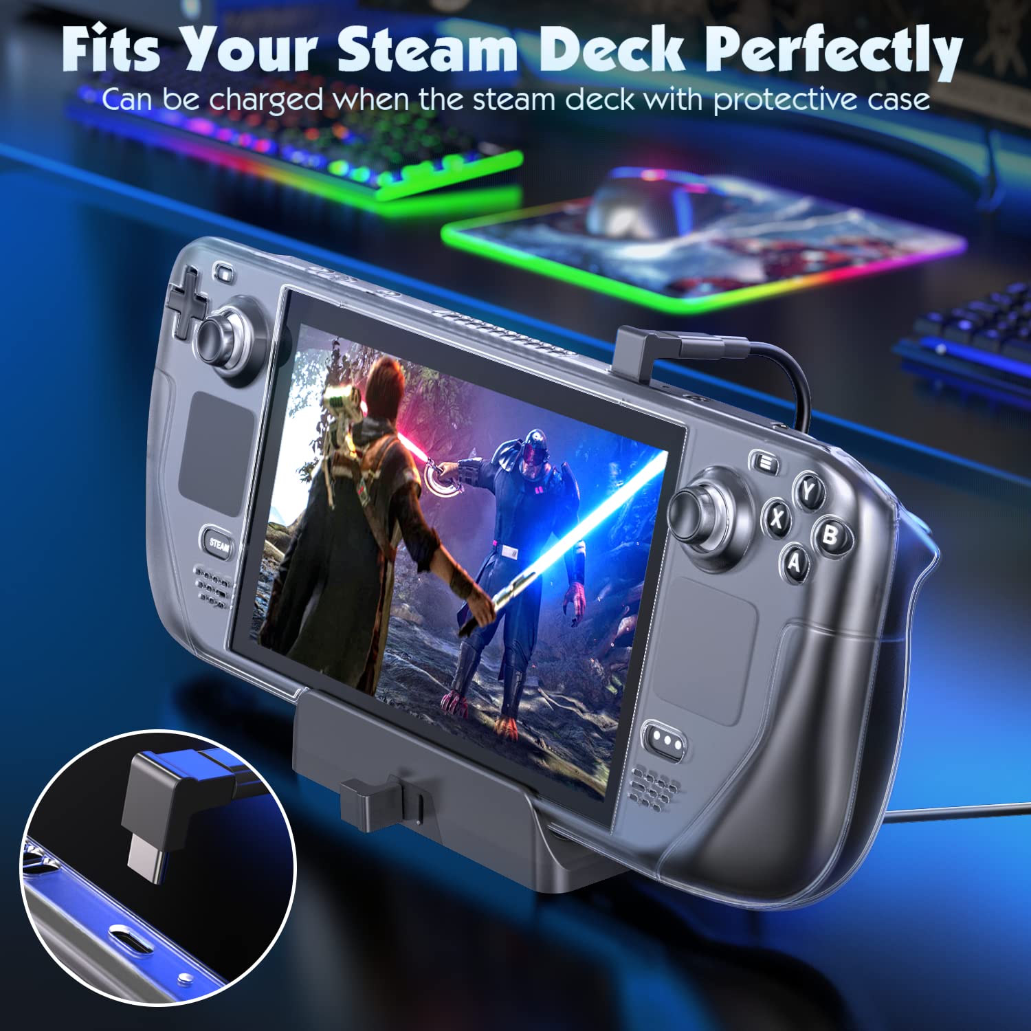 Kytok Stand for Steam Deck with 90 Degree Angle Adapters, Base Stand with Upgraded Anti-Slip Silicone Pads for Steam Deck, Accessories Holder Stand Compatible with Valve Steam Deck Dock- Black