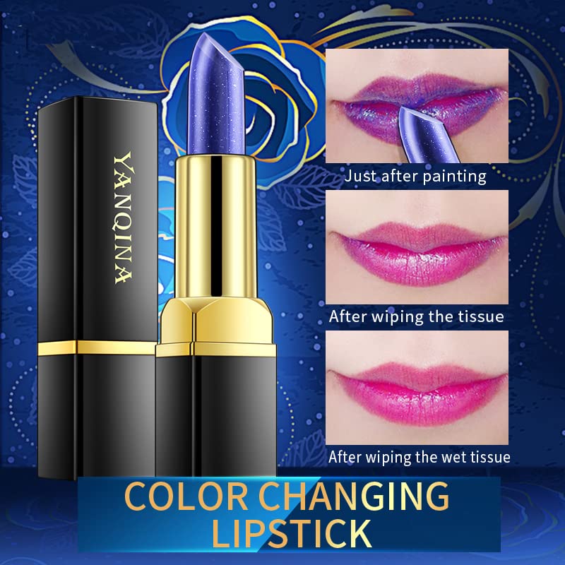MEICOLY 2 Pcs Magic Color Changing Lipstick,Matte Black Shimmer Blue Lipstick,Labiales Magicos Nutritious Tinted Lip Balm Lips Moisturizer Lazy Lipstick For Women,Black+Blue
