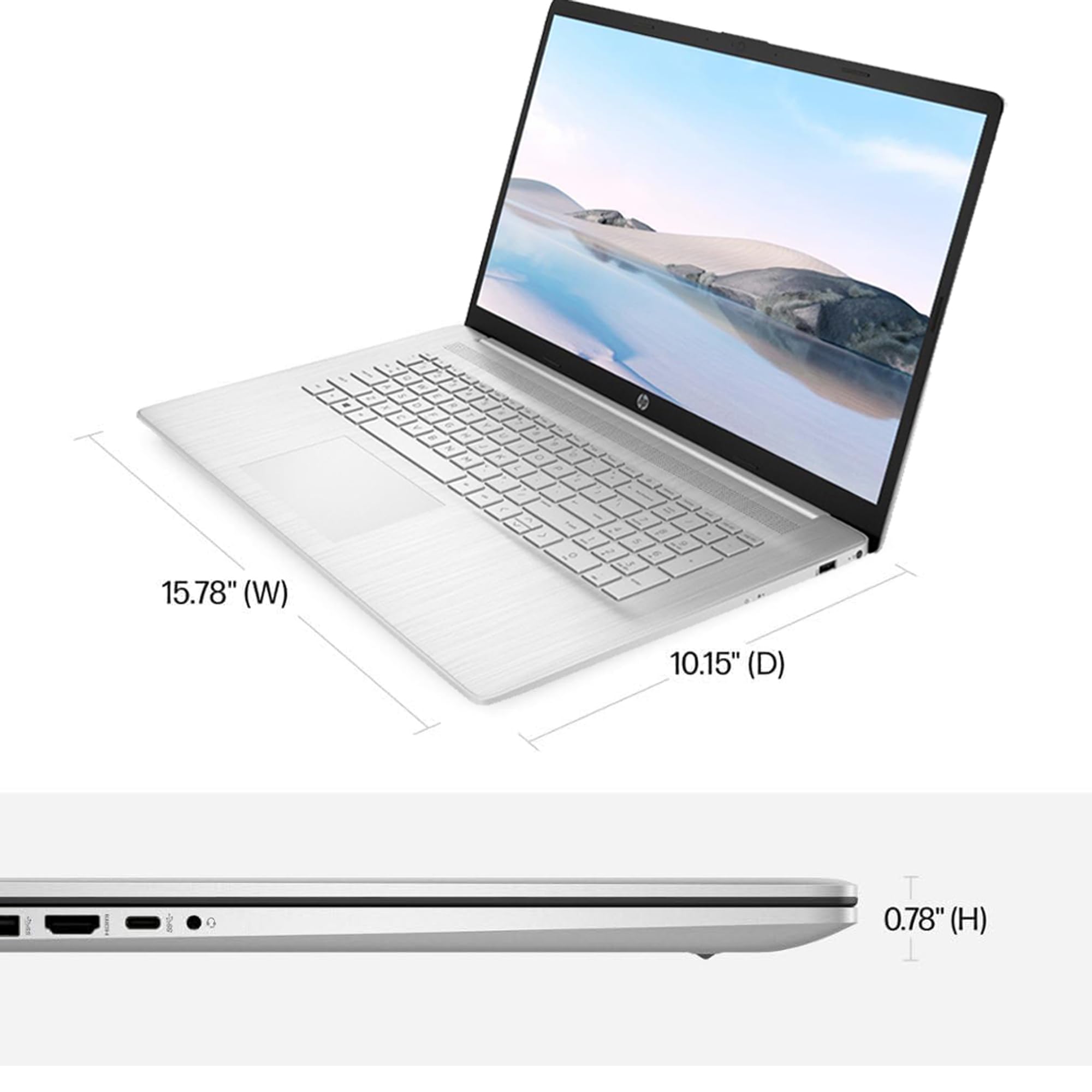 HP 17 Laptop, 17.3β HD+, Intel Quad Core i3-1125G4 Processor, 32GB RAM, 1TB SSD, Windows 11 Pro, Anti-Glare Display, Long Battery Life, Wi-Fi, Bluetooth, Webcam, HDMI, Alpacatec Accessories, Silver