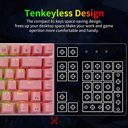HUO JI E-Yooso Z-88 RGB Mechanical Gaming Keyboard, Blue Switches, 60% Compact 81 Keys for Mac, PC, Cute Pink