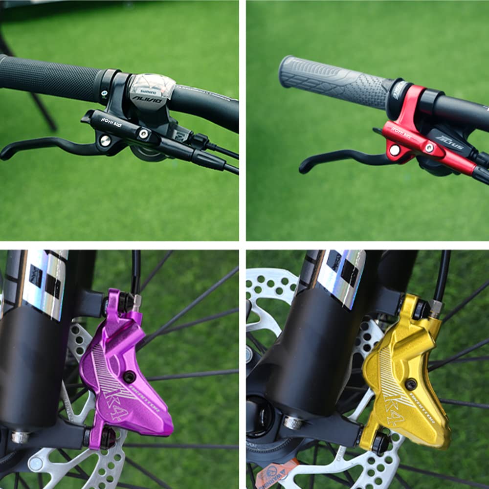 JFOYH Pe-Bled MTB Hydraulic Disc Brake Set with 160mm Floating Rotors, Front and Rear Brake Set Fit for 29inch Mountain Bike (Included Mount Adapter) - Purple/Left-Front&Right-Rear/4 Piston