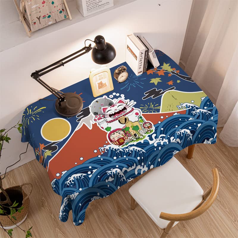 MLQL Lucky cat Tablecloth Japanese-Style National Tide Waterproof Cartoon Dormitory Hotel Table mat Fireplace Table Cover A1 140x210cm