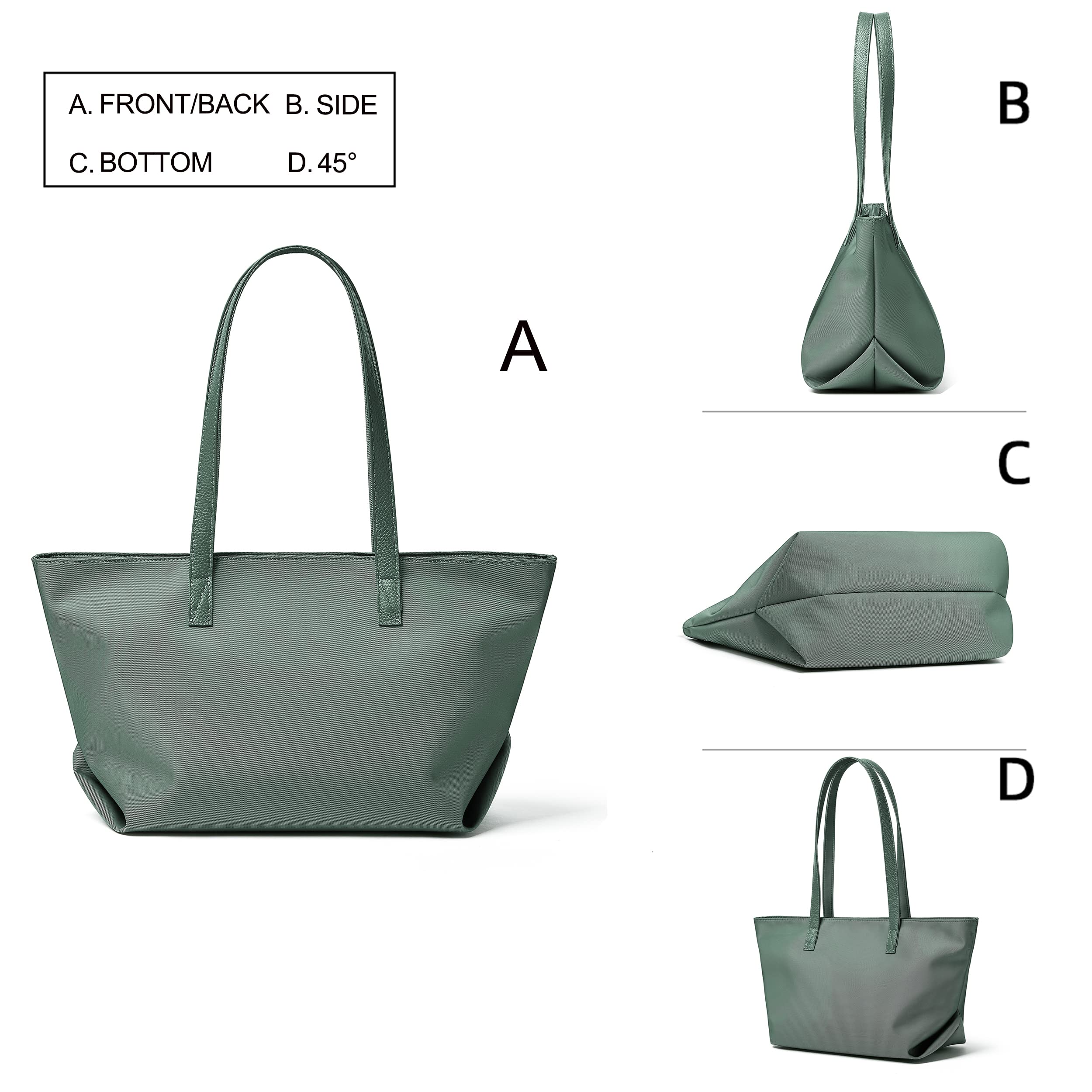 Lightweight Tote Bag For Women Medium Casual Foldable Nylon Shoulder Purse With Multi Pockets (Version 2-Light Green)