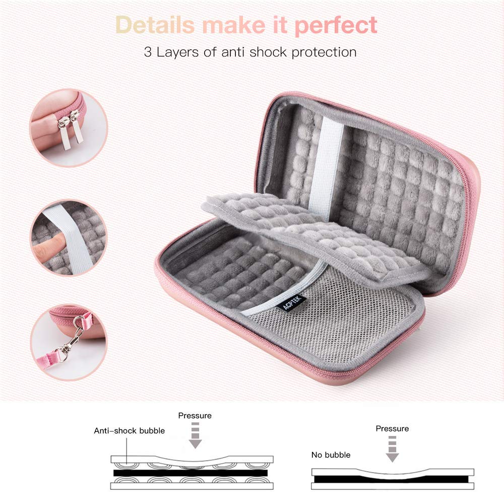Hard Carrying Case for Power Bank, Fits for Anker PowerCore, POWERADD Pilot, Yoobao Power Bank, AGPTEK Shockproof Pouch for External Battery, Rose Gold