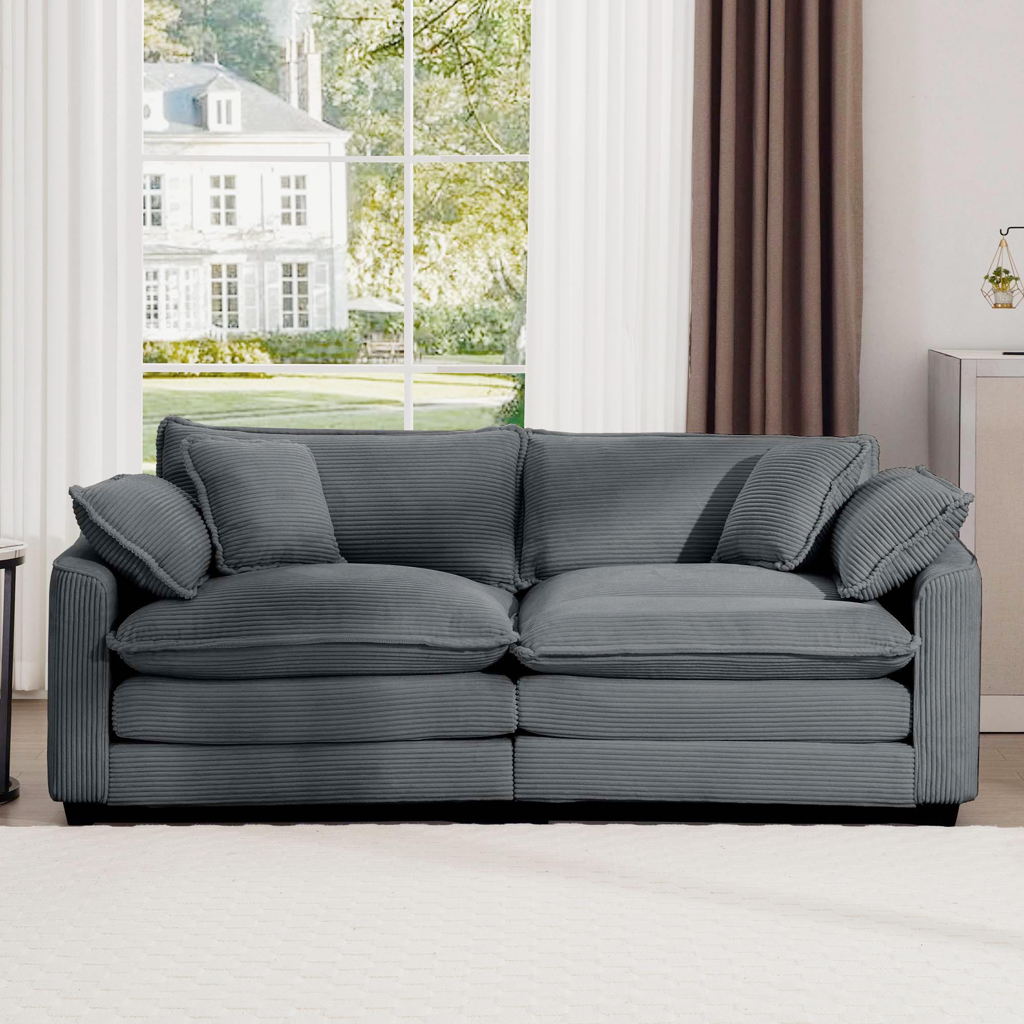 mikibama Luxury Modular Sectional Sofa, 80 Inch Modern Corduroy Comfy Cloud Couches for Living Room Office, Loveseat Deep Sofa with 2 Armrest Pillows and 2 Toss Pillows, Grey