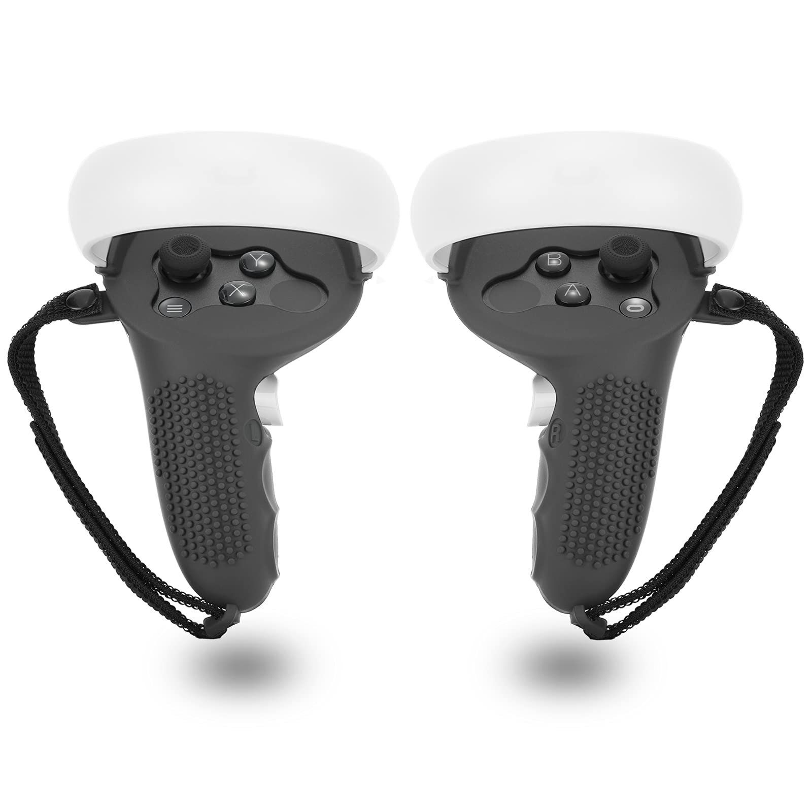 imeux Touch Controller Grip Cover for Oculus Quest 2 Halo Strap Anti-Slip Protective Sleeve Shell Soft Silicone Handle Protector with Anti-Throw Adjustable Wrist Knuckle Strap (Black)