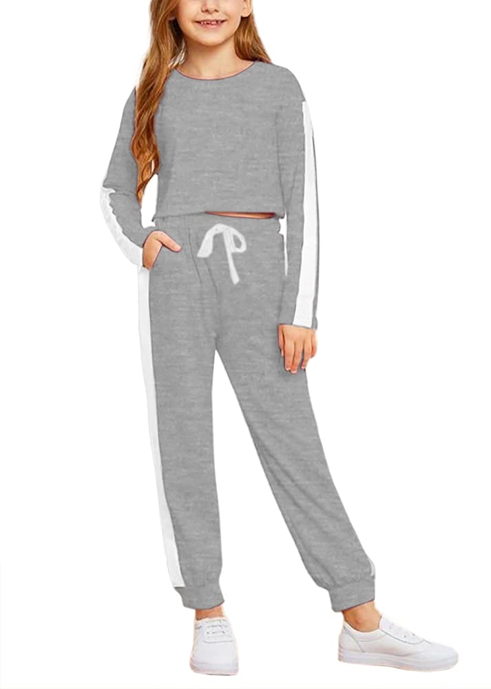 Imily Bela Girls Active Jogger Sets 2 Piece Striped Tracksuit Crop Tops and Sweatpants Outfits Sweatsuits