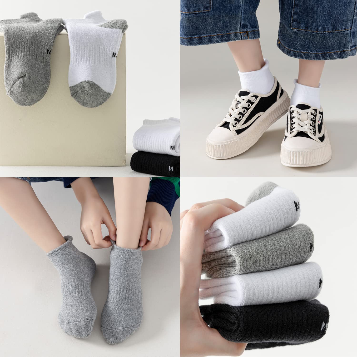 Marchare Boys White Crew Socks Kids Athletic Socks With Cushioned Thick Cotton Socks Black 6 Pack 5-7 Years