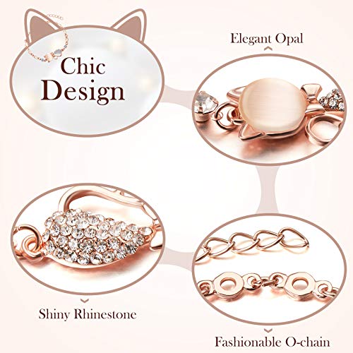 Hicarer 3 Pieces Cat Jewelry Set Cat Necklace Cat Bracelet Earring Pink Opal Pendant for Women Christmas Gift
