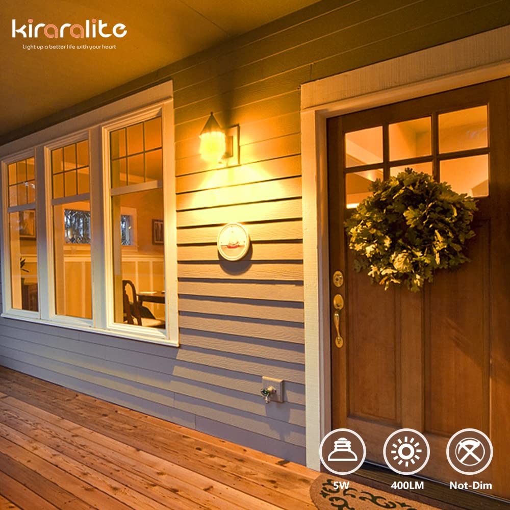 Kiraralite A19(A60) LED Bug Free Light Bulb, Yellow Color Bug Light Bulb with Warm Light, E26 Medium Base for Outdoors/Indoors, 120V, 5W, (2Pack)