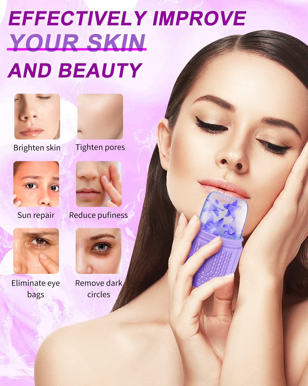 MYSEXY Ice Roller for Face & Eye, Beauty Facial Ice Rollers Ice Holder Mold Face Puffiness Relief Massage Skin Care Tools for Brighten Lubricate Shrink Pores Remove Fine Lines (Purple)