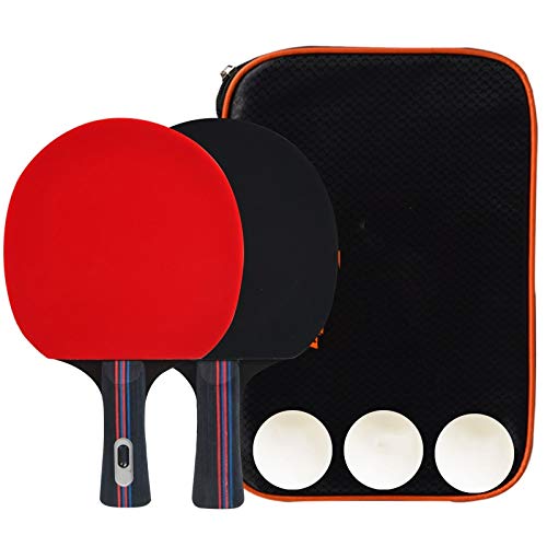Hewen-Ping Pong Set Beginner Portable Ping Pong Sets 3 Star Long Handle Ping Pong Bat Pingpong Paddle with 2 Table Tennis Bats Rackets and 3 Balls Table Tennis Bat