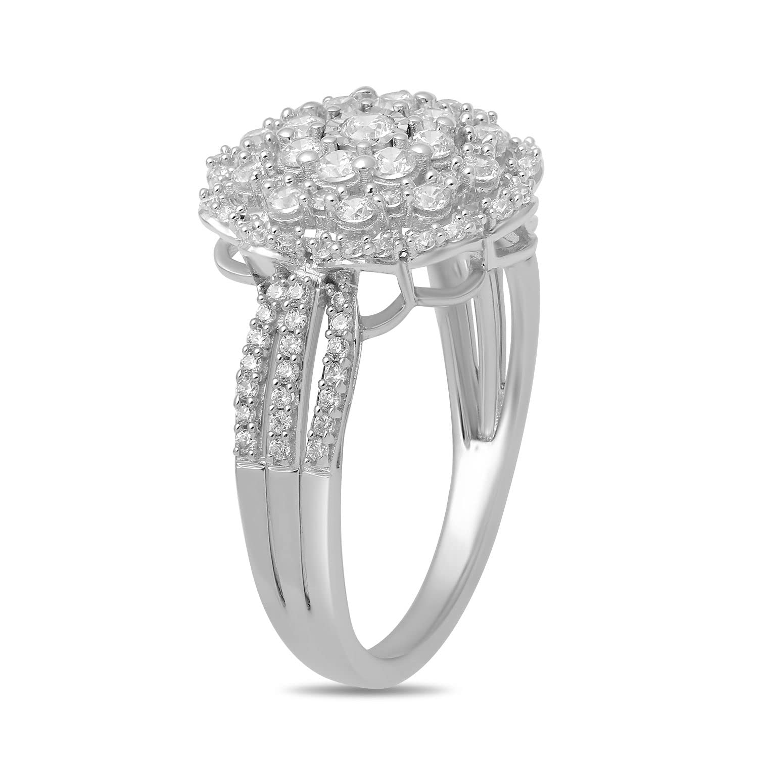 Jewelili 10K White Gold 3/4 Cttw Natural White Round Diamond Cluster Ring, Size 7