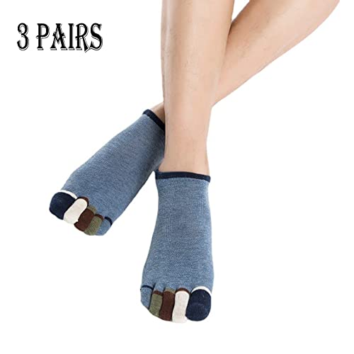 Men 5 Toe Colorful Yoga Sport Non Slip Soft Breathable Massage Toe Socks 3 Pairs Work Shoe Socks