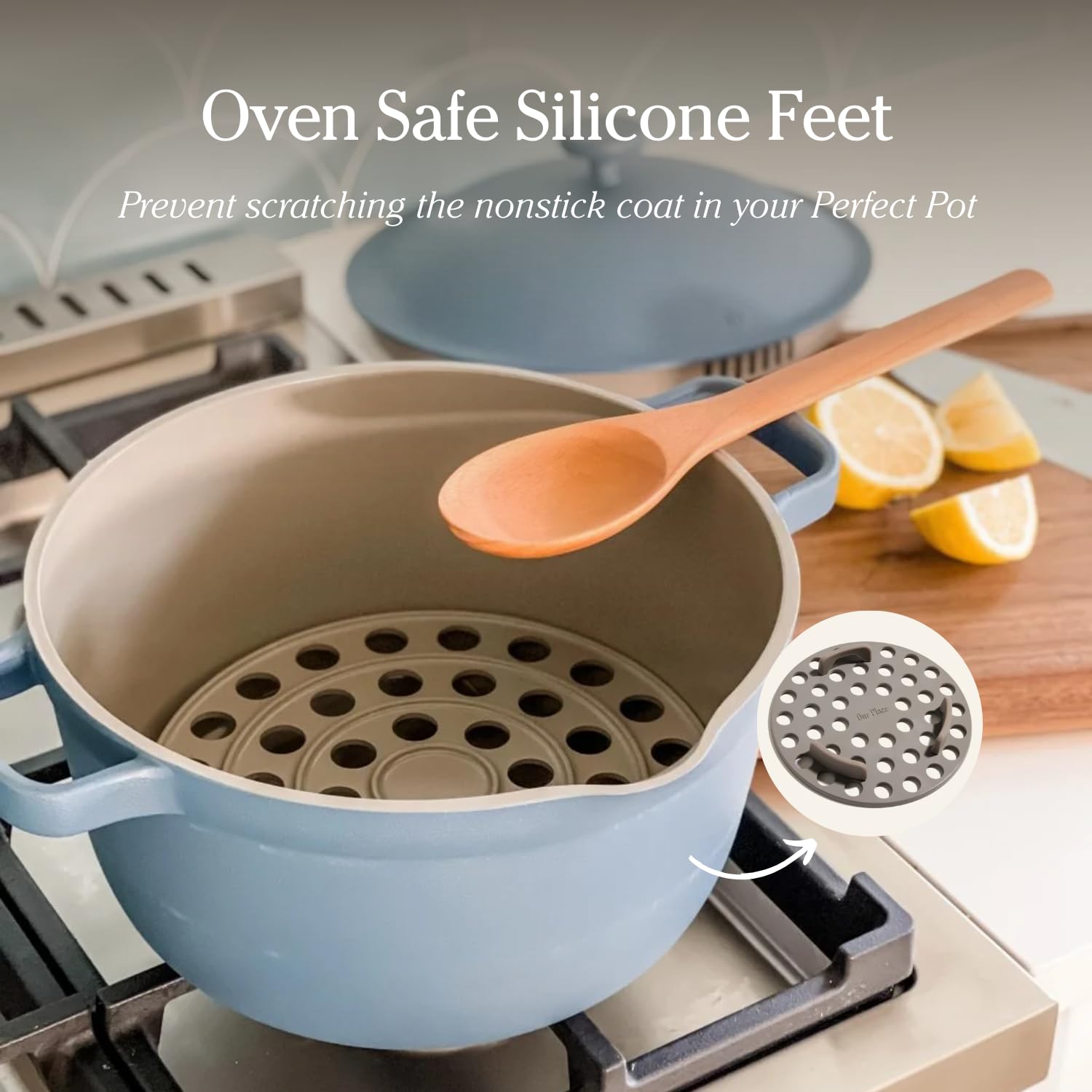 Our Place Perfect Pot Roasting Rack - 2-in-1 Custom-Fit Rack and Steamer | Toxin-Free Ceramic Coating | With Oven-Safe Silicone Feet | Char