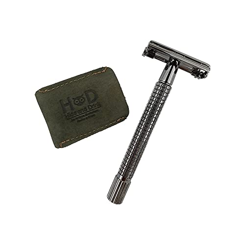 Hide & Drink, Leather Double Edge Safety Razor Head Protective Sheath, Shaving Travel Cover Handmade (Peat Moss)
