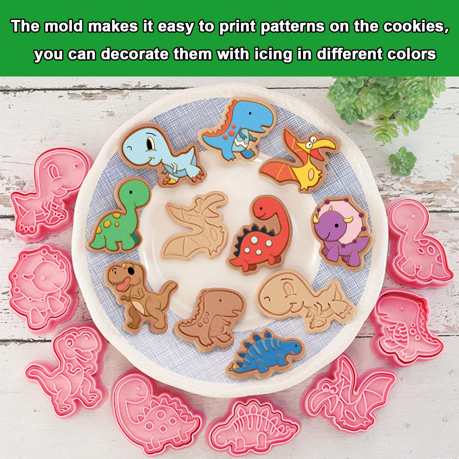 Leesgel Dinosaur Cookie Cutters for Kids Party Decorations, Dinosaur Birthday Party Supplies Favors Decor, Plastic Dino Cookie Cutter Mold for Biscuit Fondant Cake Baking