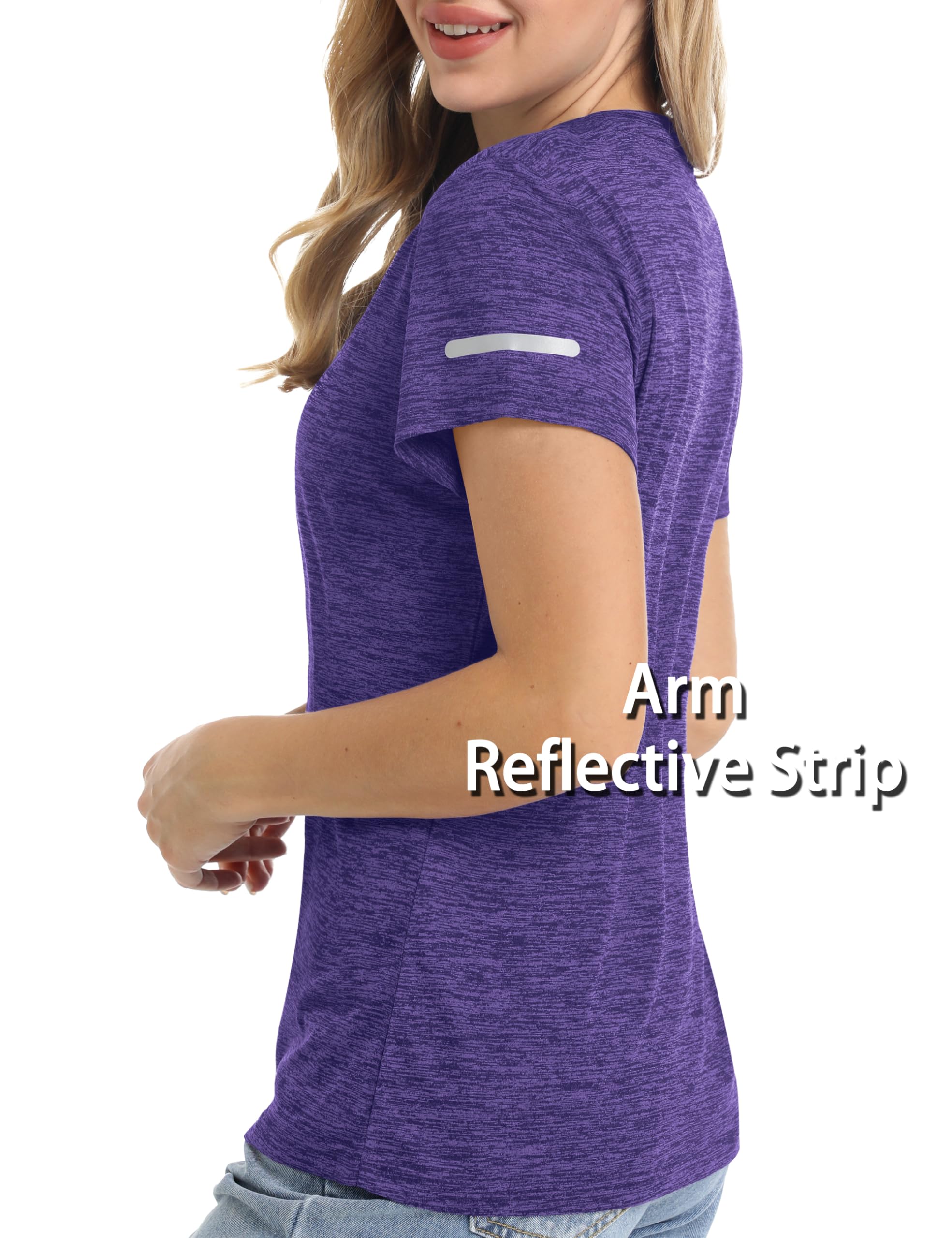 MAGCOMSEN Women Short Sleeve Workout Tops Moisture Wicking Athletic T-Shirts Quick Dry Sports Gym Active Top Violet S