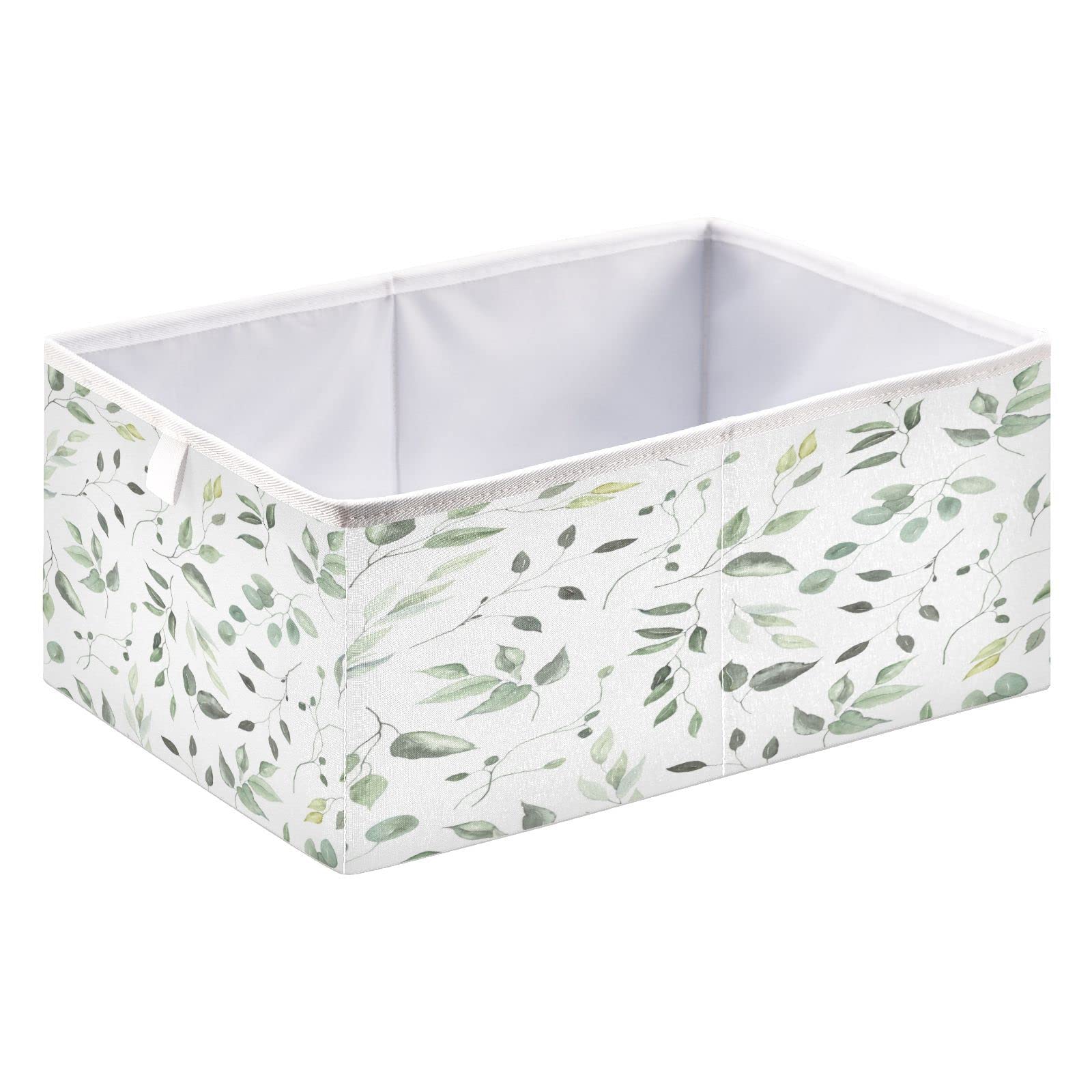 Kigai Green Leaves Cube Storage Bins - 11x11x11 in Large Foldable Cubes Organizer Storage Basket for Home Office, Nursery, Shelf, Closet