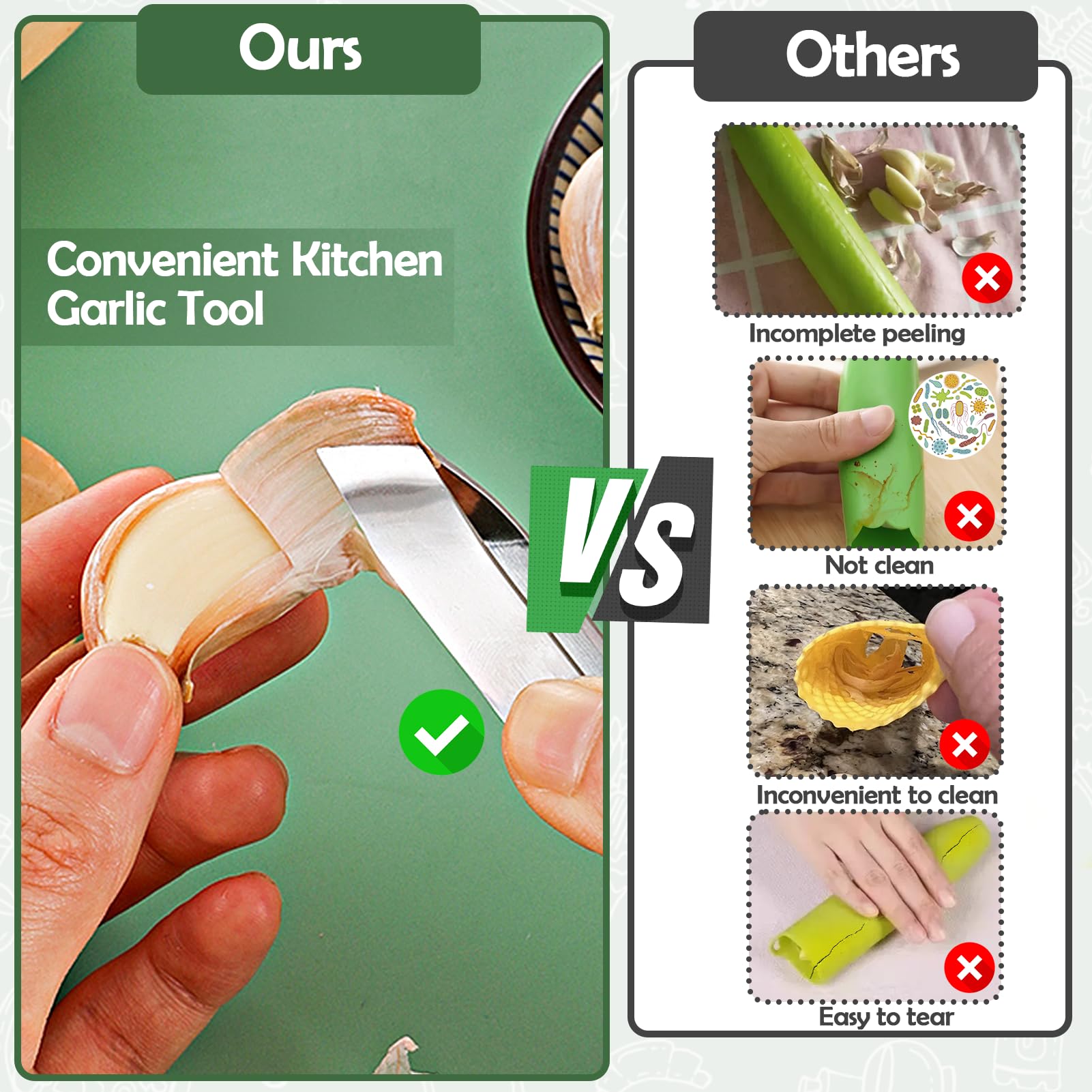 Palksky 3PCS Garlic Peeler, Stainless Steel Garlic Peeler Skin Remover, Easily and Quickly Garlic Peeled