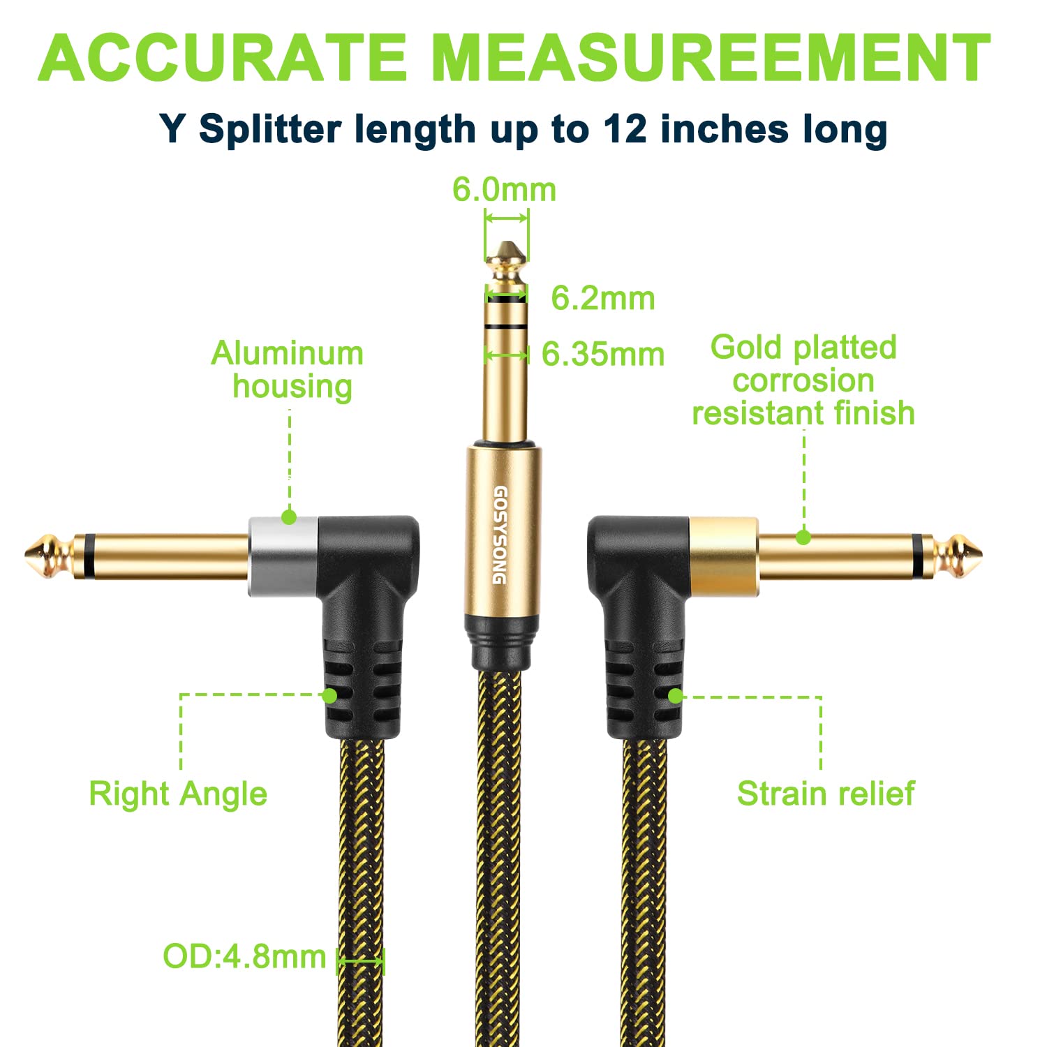 GOSYSONG 1/4 inch Splitter 20ft, 1/4 TRS Stereo to Dual 1/4 TS Insert Cable, 1/4 Stereo to Dual 1/4 Mono Cable, TRS 1/4 to 2 1/4 Mono Y Splitter Audio Cable