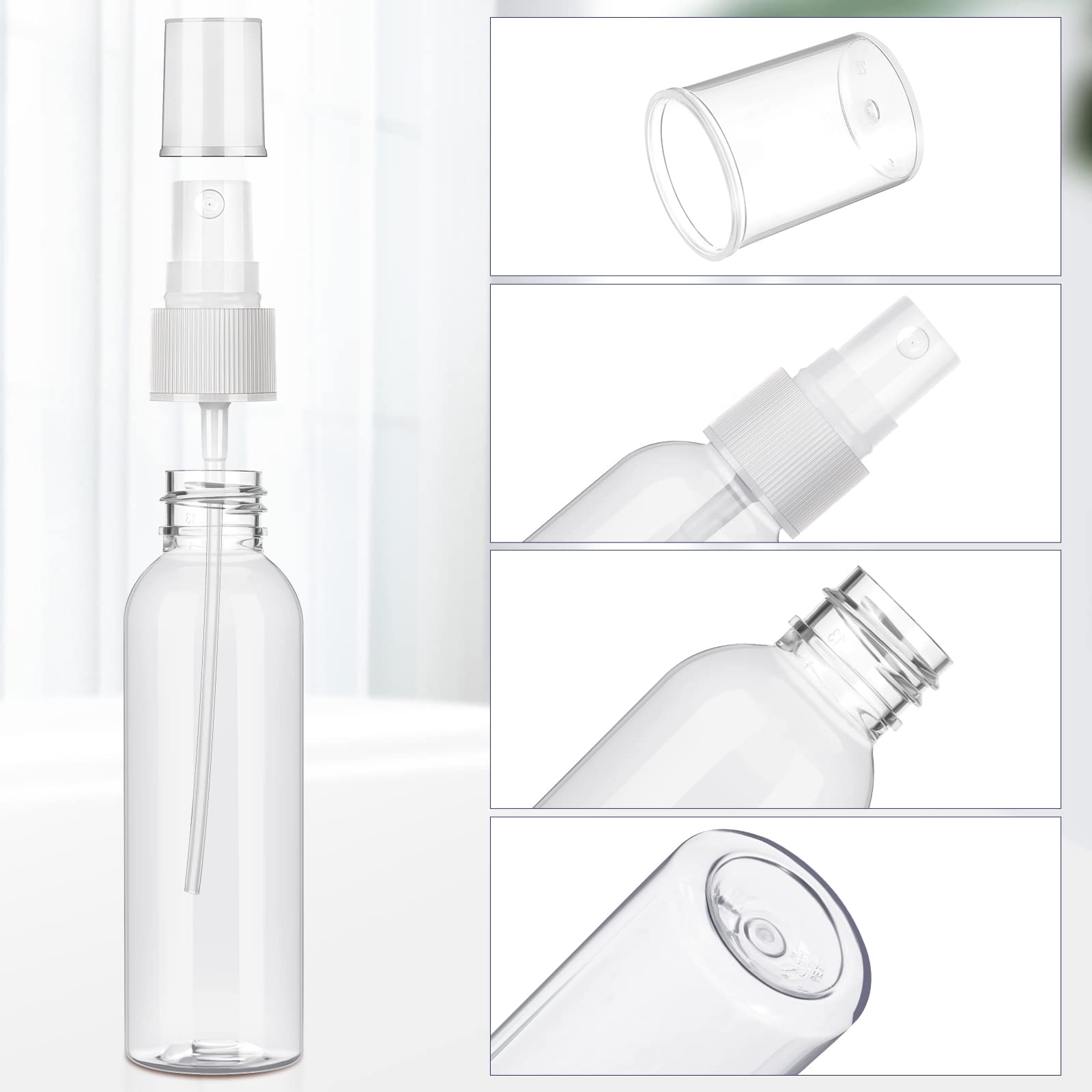 Nuogo 90 Pack Plastic Spray Bottles 4 Oz Reusable Mini Perfume Refillable Bottle Travel Size Mist Bottle Sprayer Empty Bottle for Essential Oil(Clear)