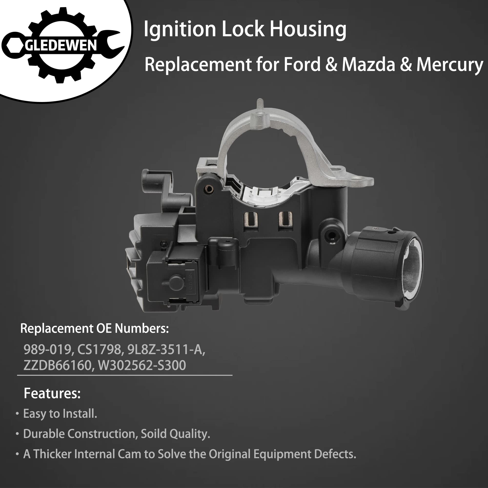 Ignition Lock Housing Compatible with 2008-2012 Ford Escape, Ford Focus, Mazda Tribute, Mercury Mariner Replaces# 989-019 9L8Z3511A Steering Column Flange Ignition Housing