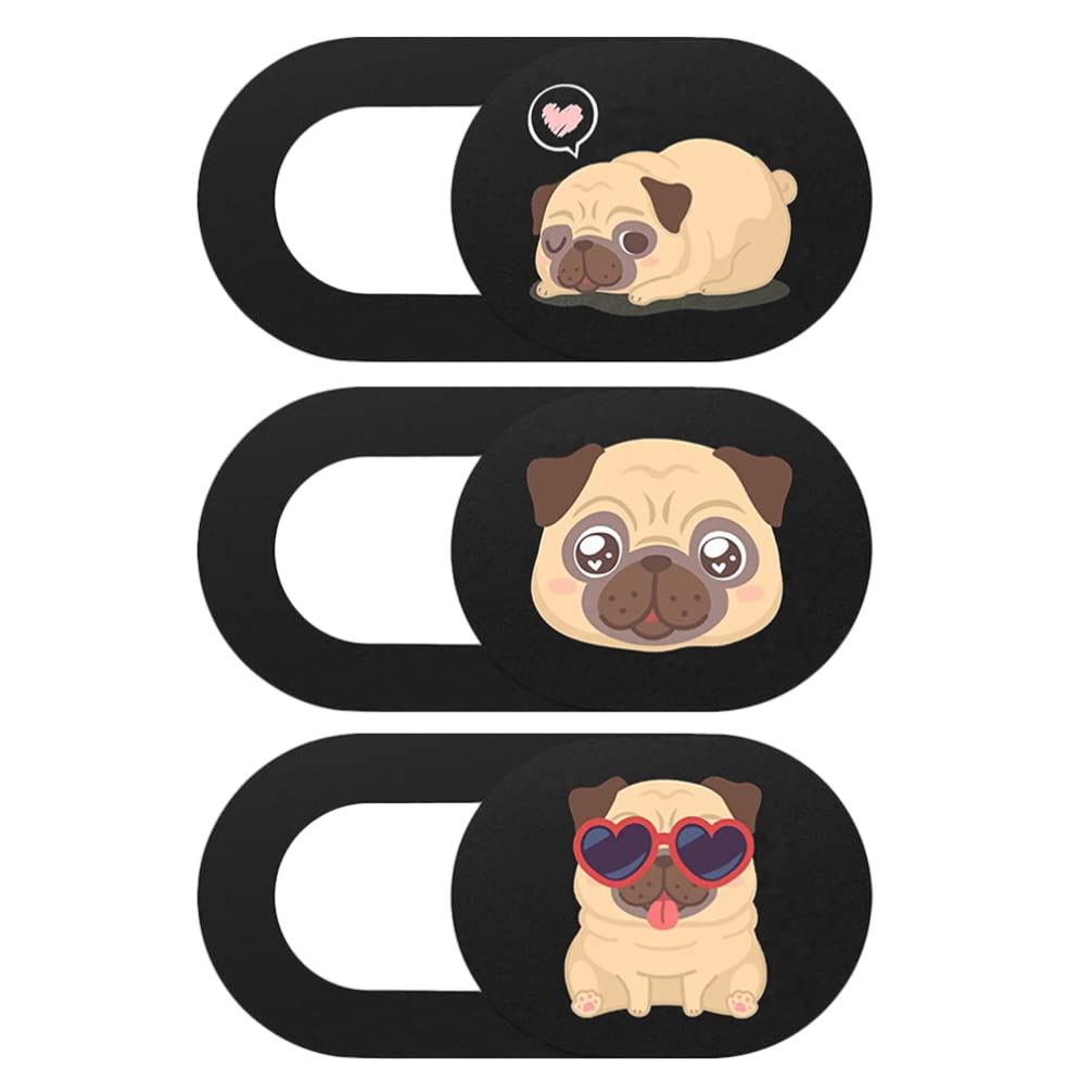 Mobestech 3Pcs Laptop Camera Cover Cartoon Pug Pattern Slide Laptop Webcam Cover Slide Web Cam Privacy Cover Camera Blocker Sticker for Laptop, PC, Cell Phone, and More Accessories
